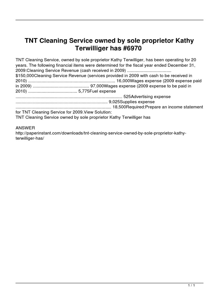 TNT Cleaning Service Owned by Sole Proprietor Kathy Terwilliger Has | PDF