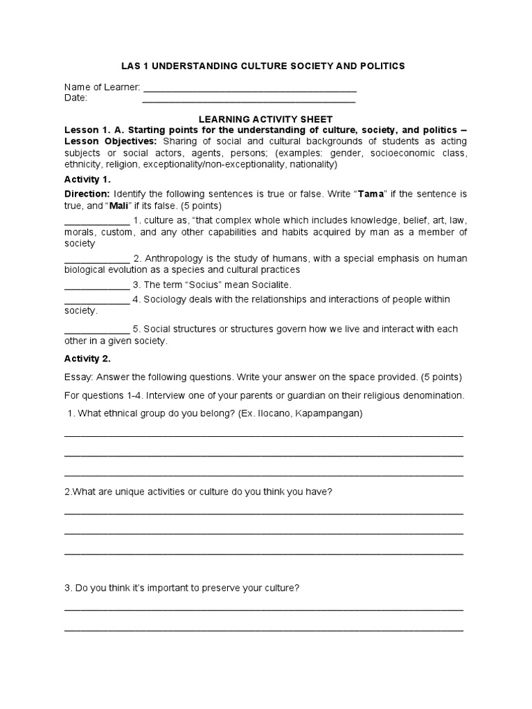 Las 1 On Ucsp | PDF | Learning | Human Nature