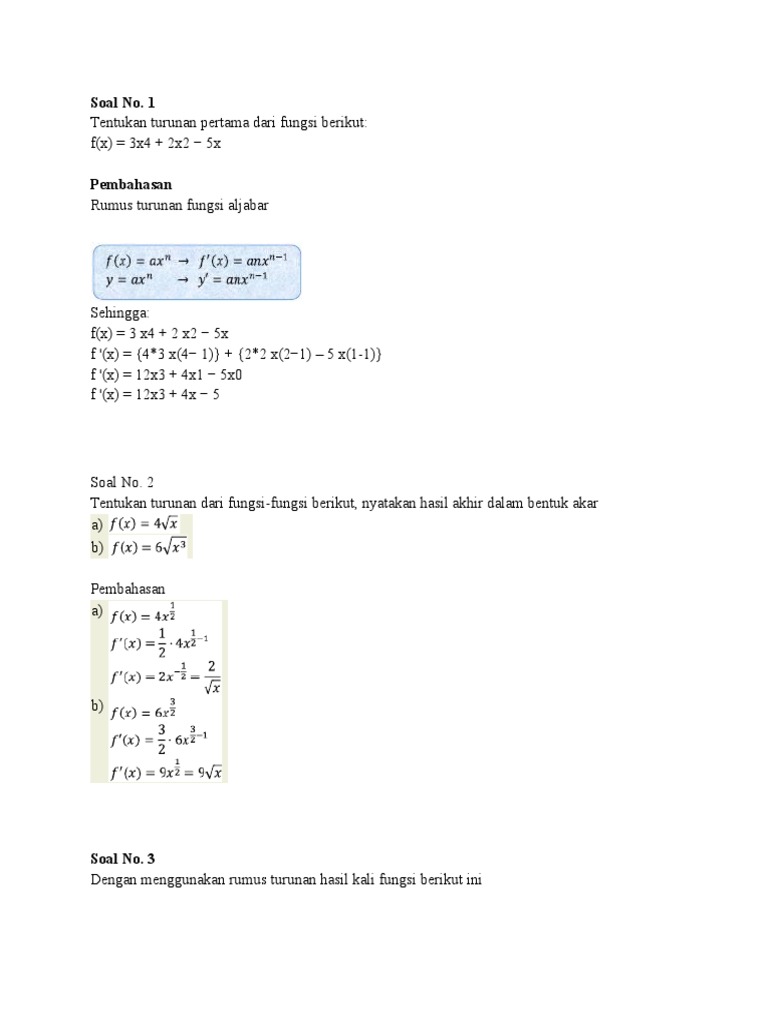 Soal Turunan Aljabar Kelas 11 | PDF