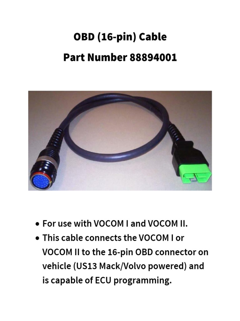 For Use With VOCOM I and VOCOM II. This Cable Connects The VOCOM I or ...