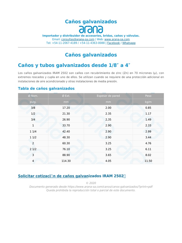 Caños Galvanizados - Ficha Técnica - IRAM 2502 | PDF