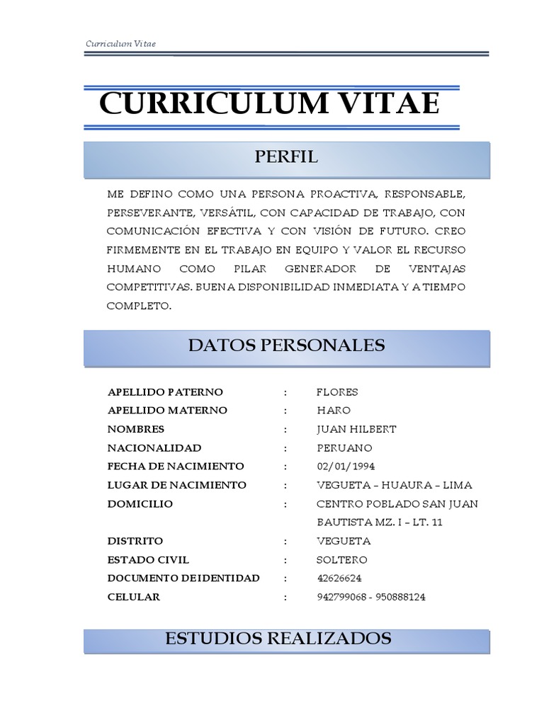 CV Flores Haro Juan Hilbert | PDF | Enfermería | Cuidado de la salud