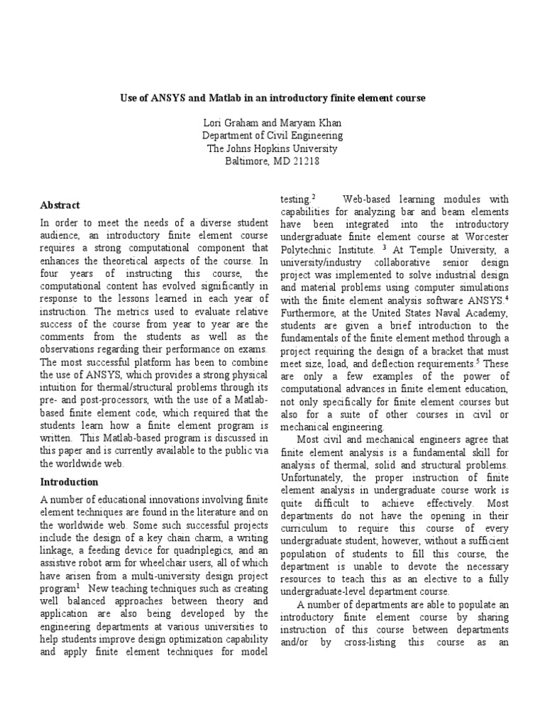 Paper ANSYS AND MATLAB | PDF | Finite Element Method | Matrix (Mathematics)