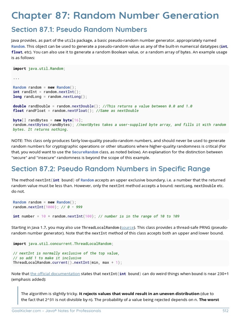 Chapter 87: Random Number Generation: Section 87.1: Pseudo Random ...
