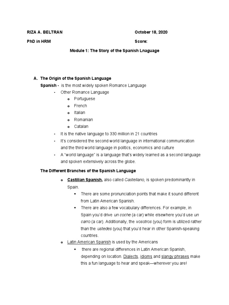 Module 1 SPANISH CLASS | PDF | Iberian Peninsula | Spanish Language