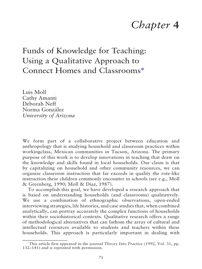 Funds of Knowledge For Teaching: Using A Qualitative Approach To ...