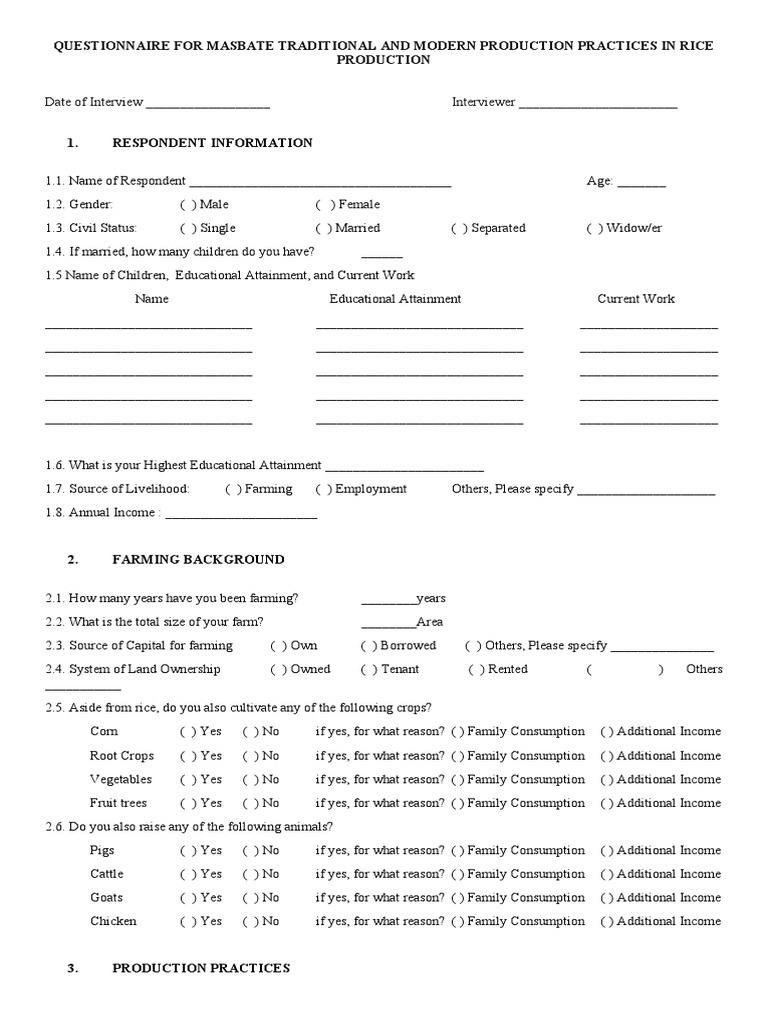 Rice Farming Practices Questionnaire | PDF | Rice | Fertilizer