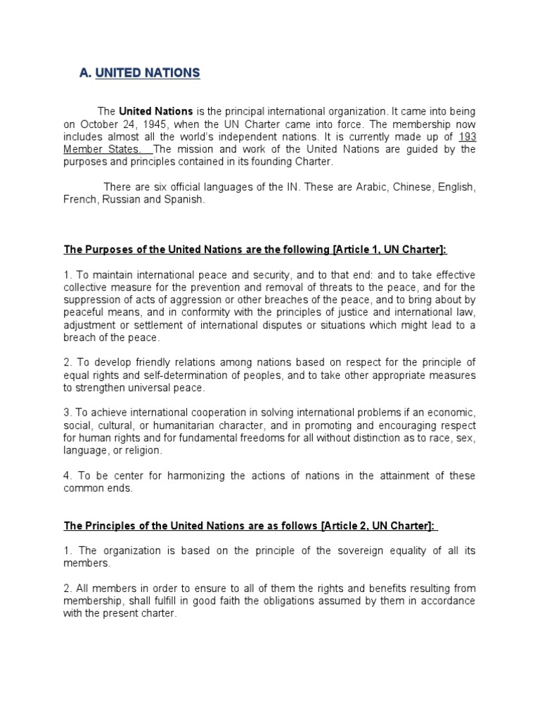 A. United Nations: The Purposes of The United Nations Are The Following ...