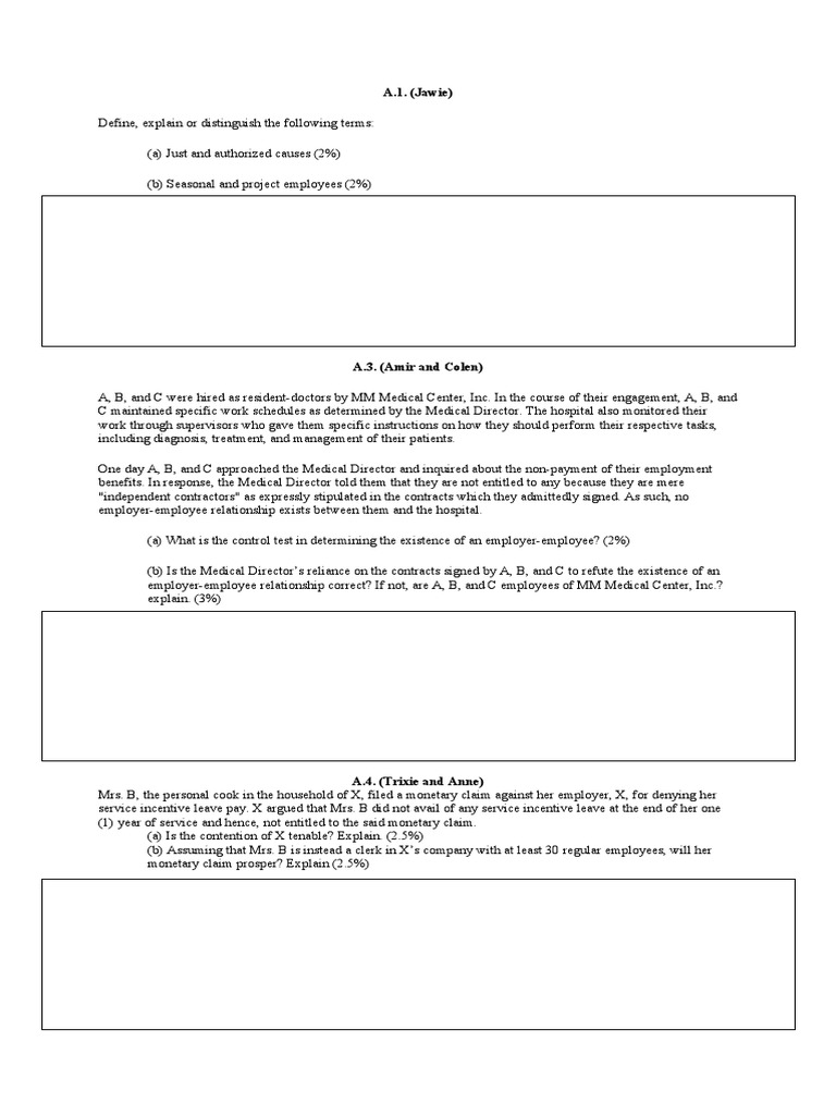 Labor Law Questions | PDF | Employment | Common Law