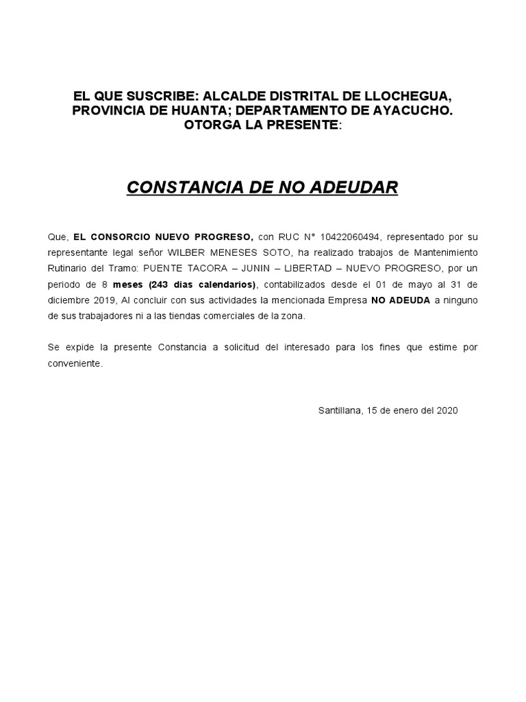 Constancia de No Adeudo | PDF