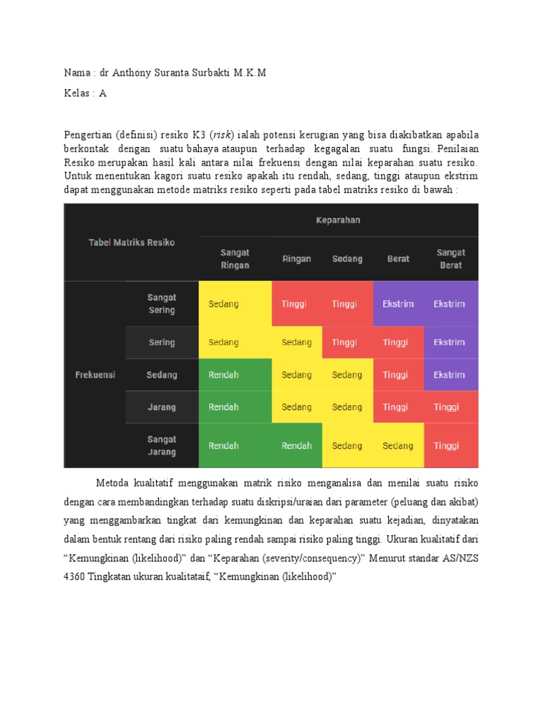 Analisis Resiko K3 dan Matriksnya | PDF | Pengembangan Diri