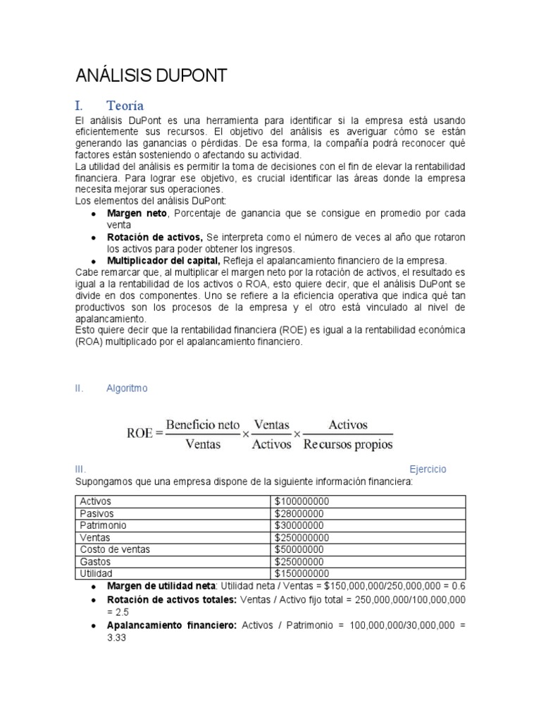 Análisis DuPont | PDF | Rentabilidad sobre recursos propios | Apalancamiento (Finanzas)