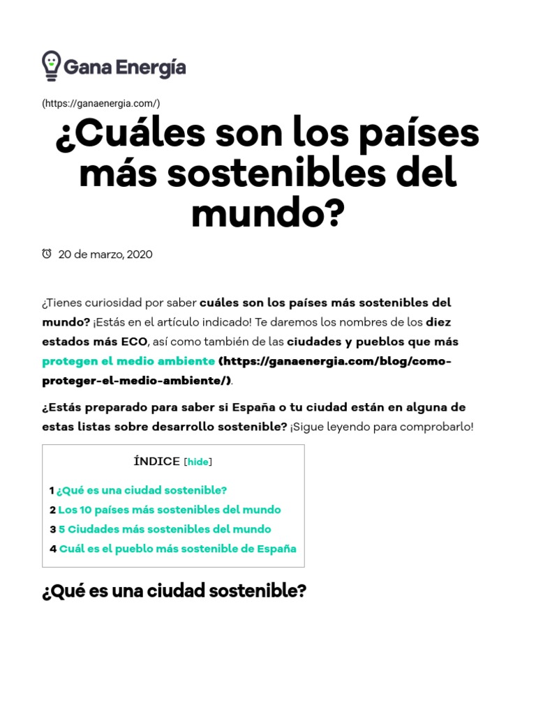 10 Países Más Sostenibles Del Mundo ¿cuáles Son Y Por Qué Pdf