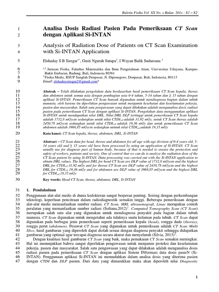 Analisa Dosis Radiasi CT Scan Si-INTAN | PDF | Sains & Matematika