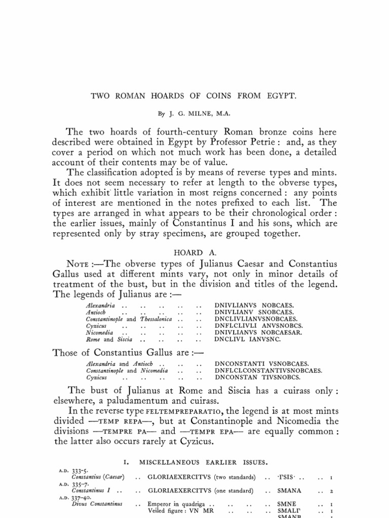 Two Roman Hoards of Coins From Egypt / by J.G. Milne | PDF | Coins ...