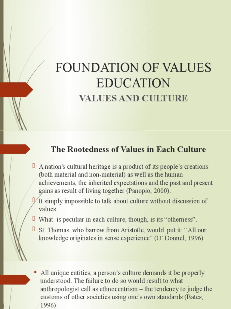 FOUNDATION OF VALUES EDUCATION Incculturation | PDF | Golden Rule | Value (Ethics)