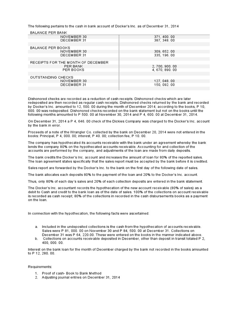 Dockers Inc Proof of Cash | PDF | Deposit Account | Banks