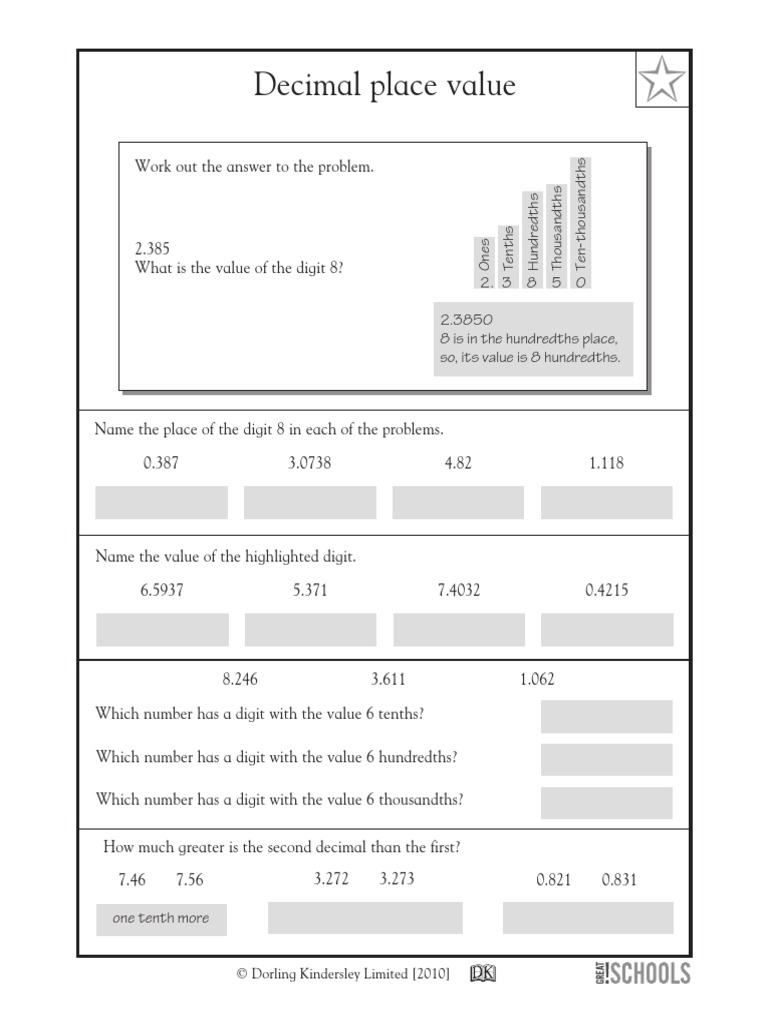 Decimal Place Value: © Dorling Kindersley Limited (2010) | PDF | Numbers | Signal Processing