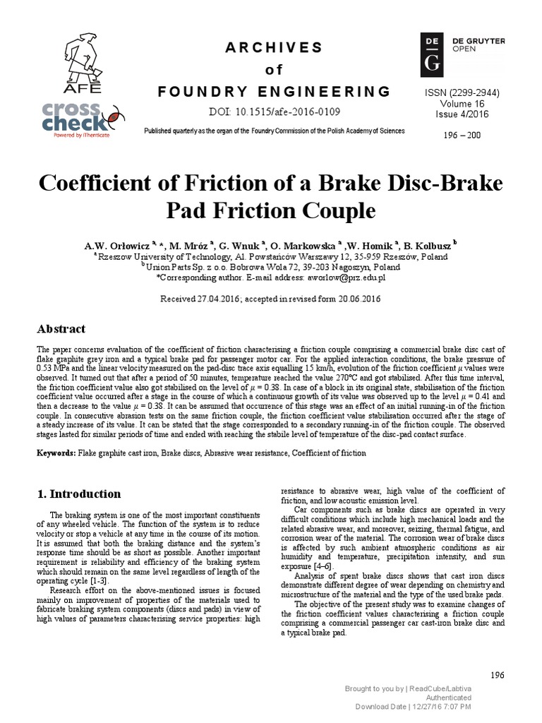 Brake Disc Friction Analysis | PDF | Friction | Wear