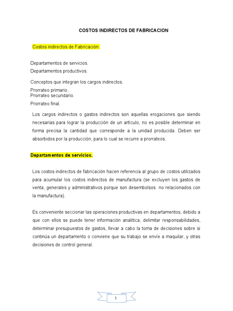 Costos Indirectos de Fabricacion Teoria y Caso Practico Resuelto Distribucion 26.11.2020 | PDF ...