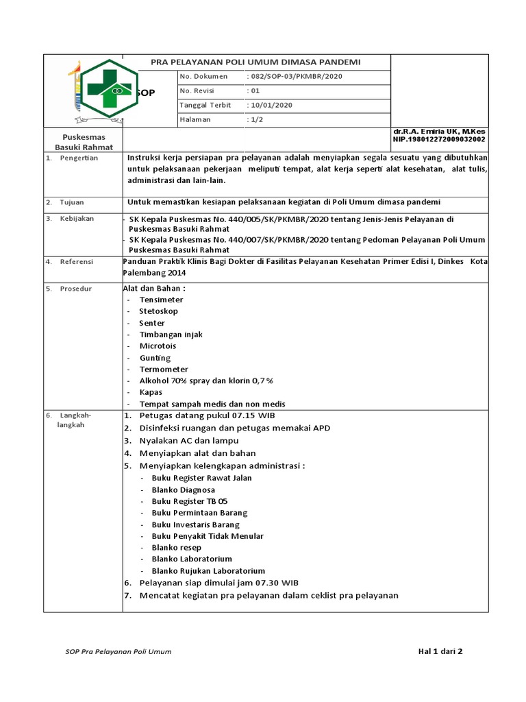 SOP Pelayanan Poli Umum di Puskesmas | PDF