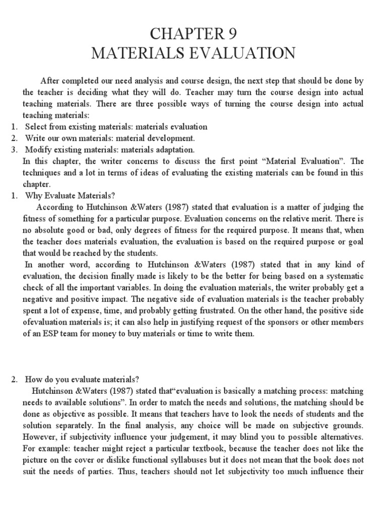 Chapter 9 Materials Evaluation | PDF | Writers | Evaluation