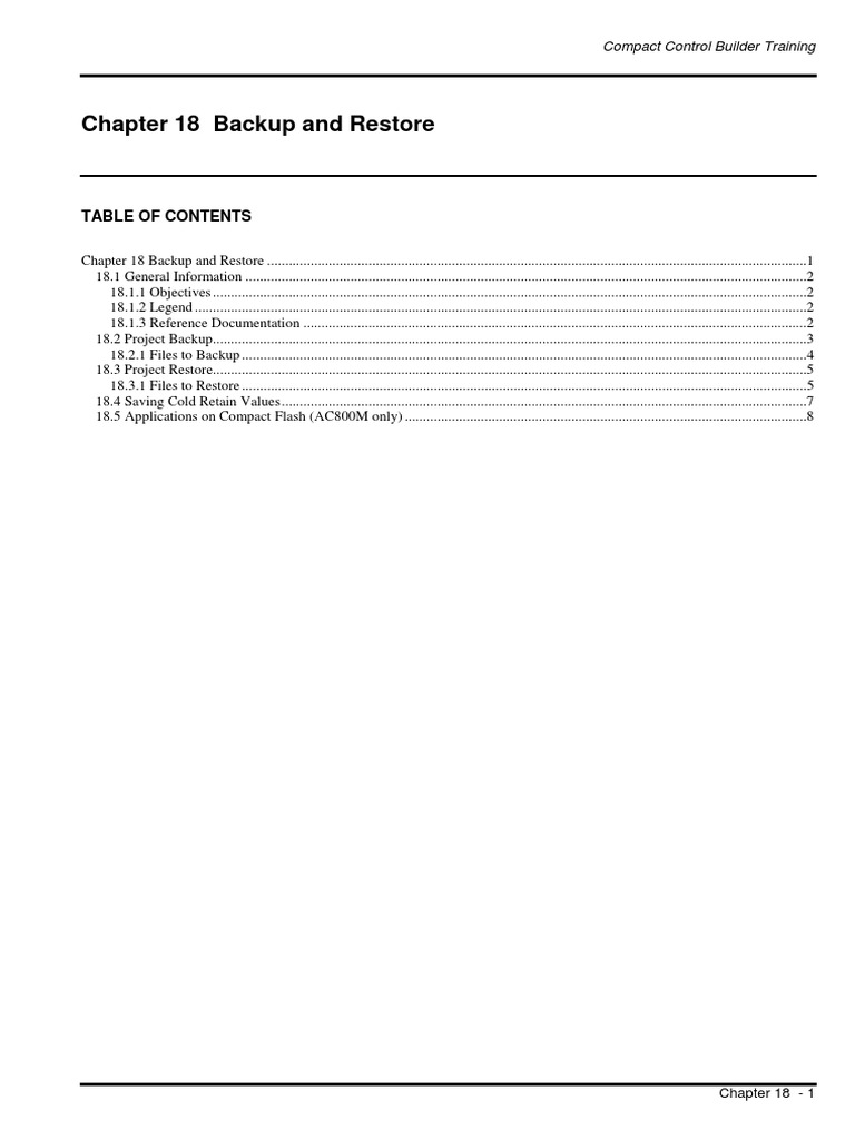 Chapter 18 Backup and Restore: Compact Control Builder Training | PDF ...