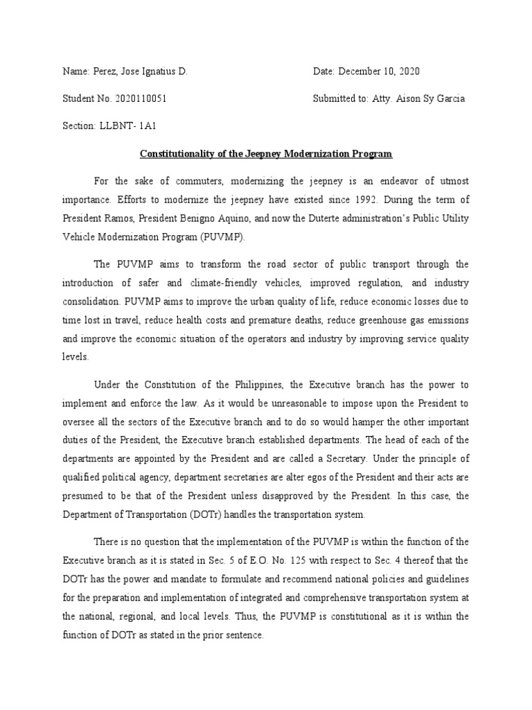 Constitutionality of Jeepney Modernization | PDF | Presidents Of The ...