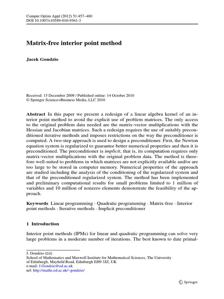 Matrix-Free Interior Point Method | PDF | Matrix (Mathematics) | Algorithms