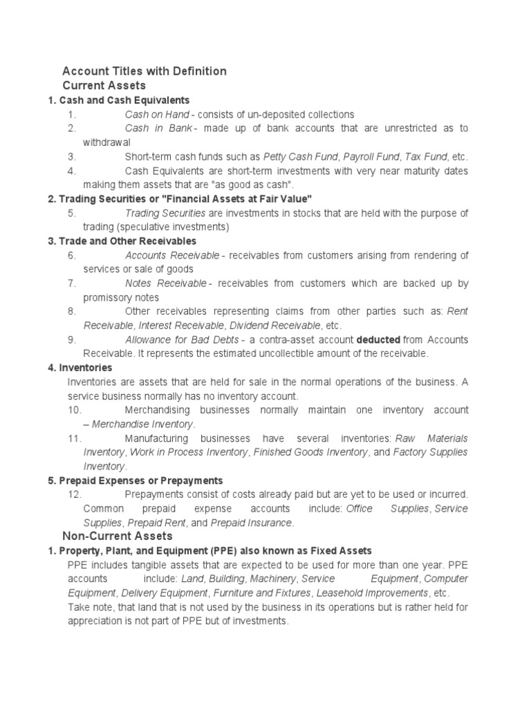 Account Titles With Definition | PDF | Retained Earnings | Revenue