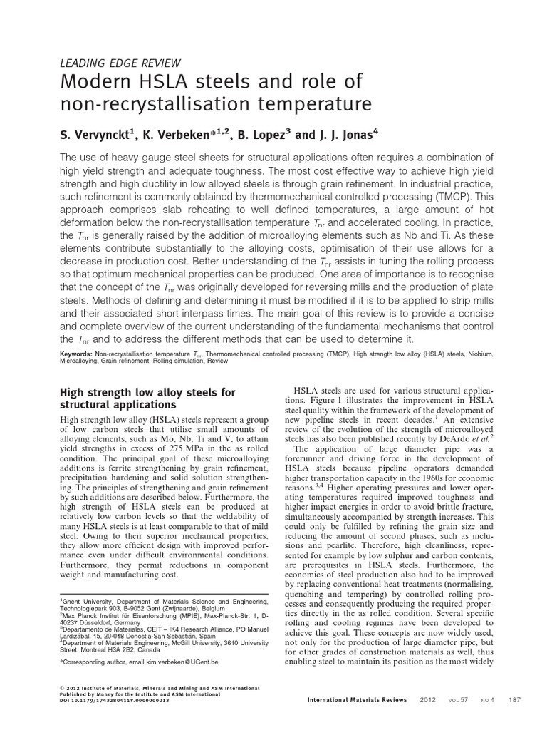 Modern HSLA Steels and Role of Non-Recrystallisation Temperature | PDF ...