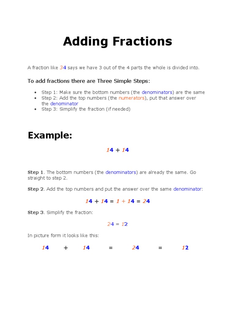 Adding Fractions | PDF | Division (Mathematics) | Mathematical Objects