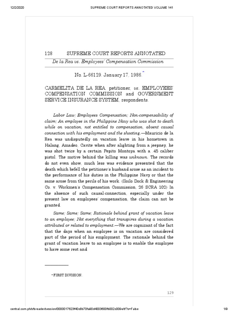 128 Supreme Court Reports Annotated: de La Rea vs. Employees ...