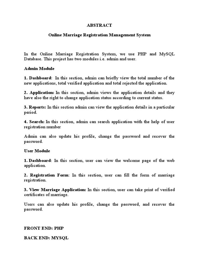 Online Marriage Registration Abstract | PDF