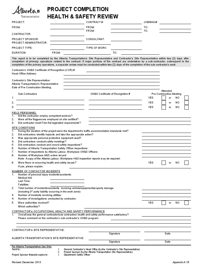 A.15 Project Completion Health and Safety Review | PDF | Occupational ...