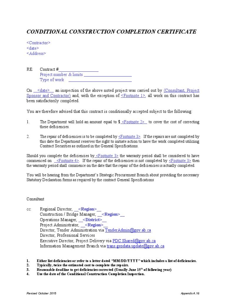 A.16 Conditional Construction Completion Certificate (CCCC) | PDF