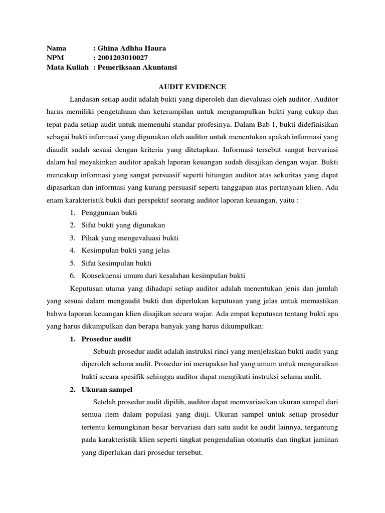 Kelompok 4 Ringkasan Audit Evidence | PDF | Pengelolaan Keuangan & Uang