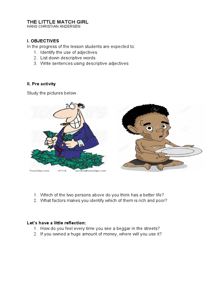 The Little Match Girl: I. Objectives | PDF | Adjective | Noun