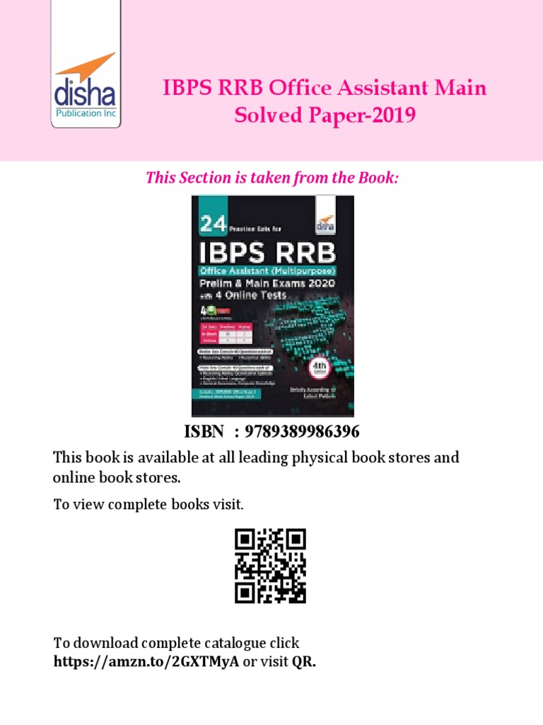 IBPS RRB Office Assistant Main Solved Paper-2019: This Section Is Taken ...