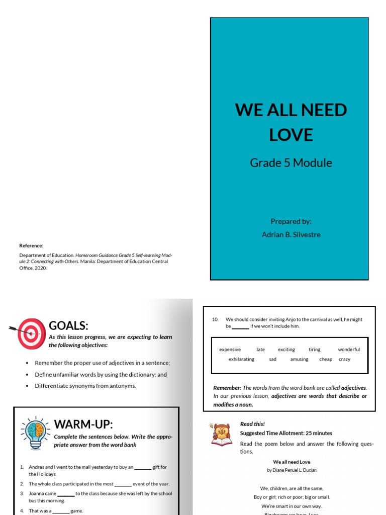 We All Need Love: Grade 5 Module | PDF | Semantic Units | Lexical Semantics