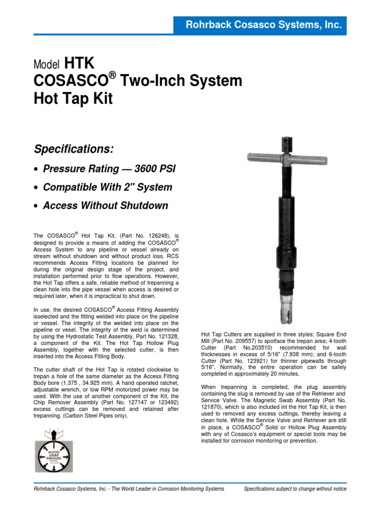 HTK Cosasco Hot Tap Kit PDF | PDF | Pipe (Fluid Conveyance) | Valve