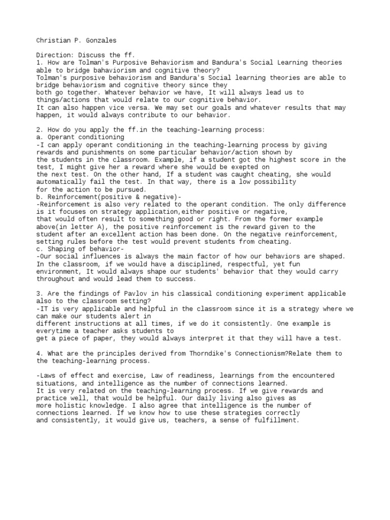 Educ 102 Semi Finals Quiz Essay | PDF | Behaviorism | Reinforcement Educ 102 Semi Finals Quiz Essay | PDF | Behaviorism | Reinforcement