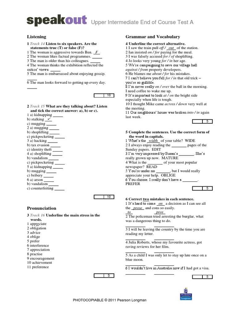 Dokumen - Tips - Upper Intermediate End of Course Test A Ingls de La ...