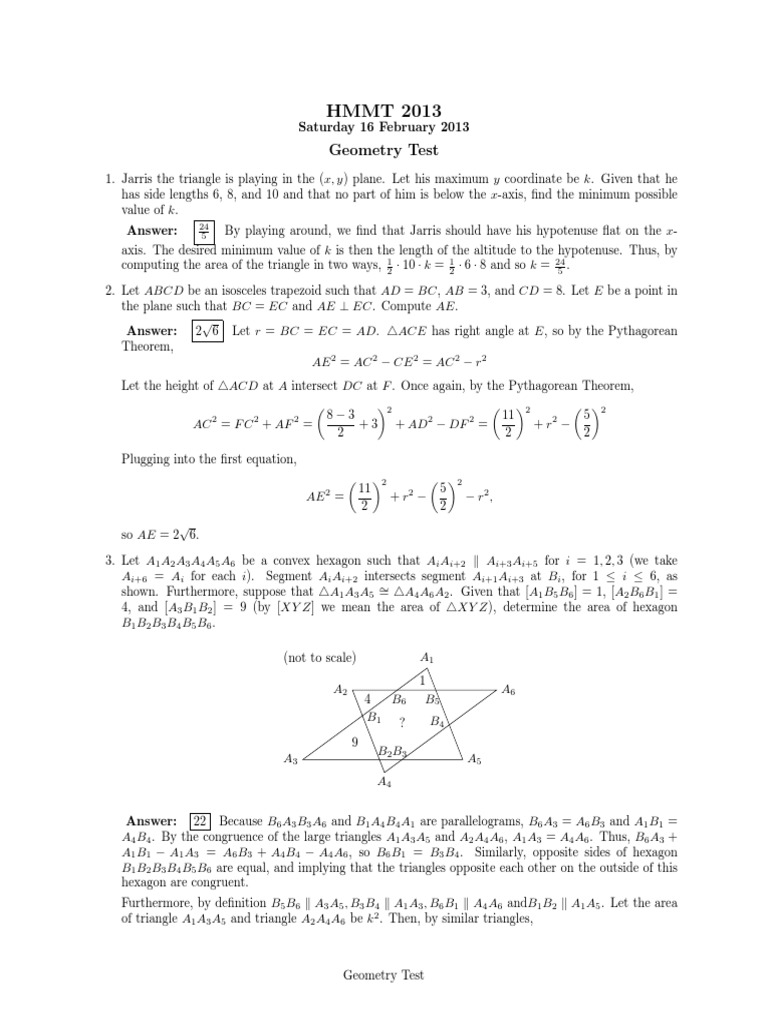 HMMT 2013 Geometry Solutions | PDF | Sine | Triangle