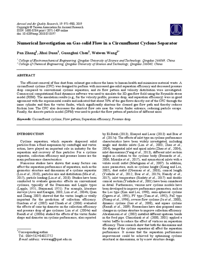 Numerical Investigation On Gas-Solid Flow in A Circumfluent Cyclone ...