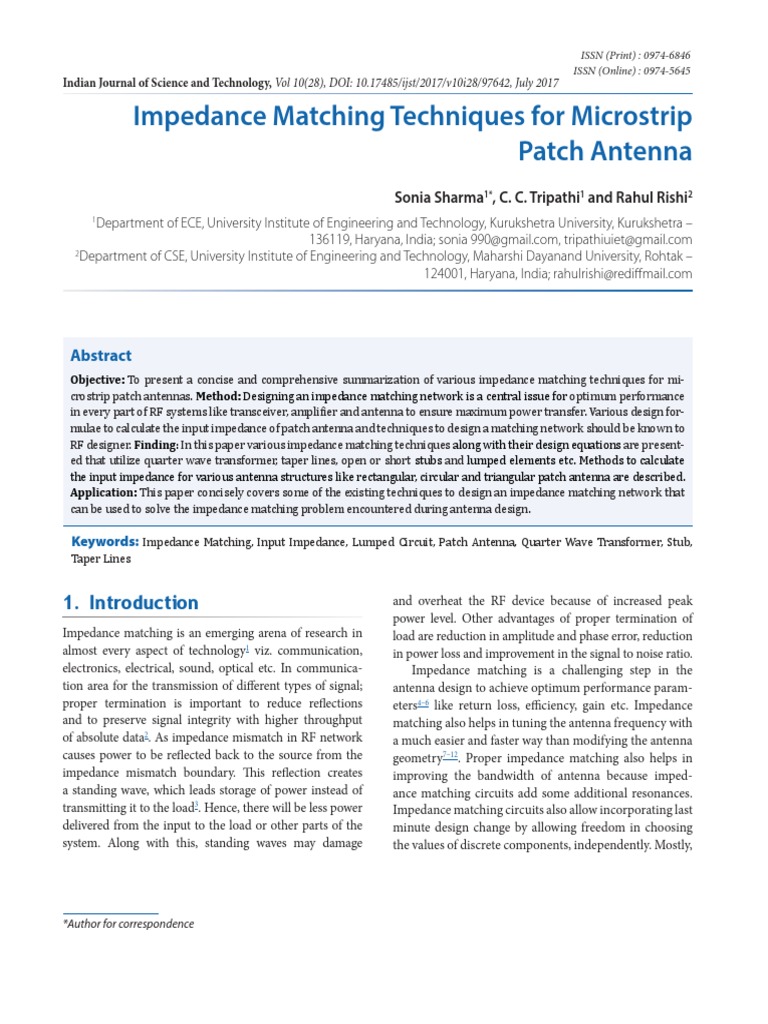 Impedance Matching Techniques for Microstrip Patch Antennas | PDF ...