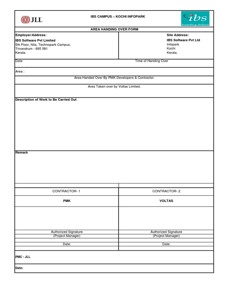 Area Handover Form | PDF