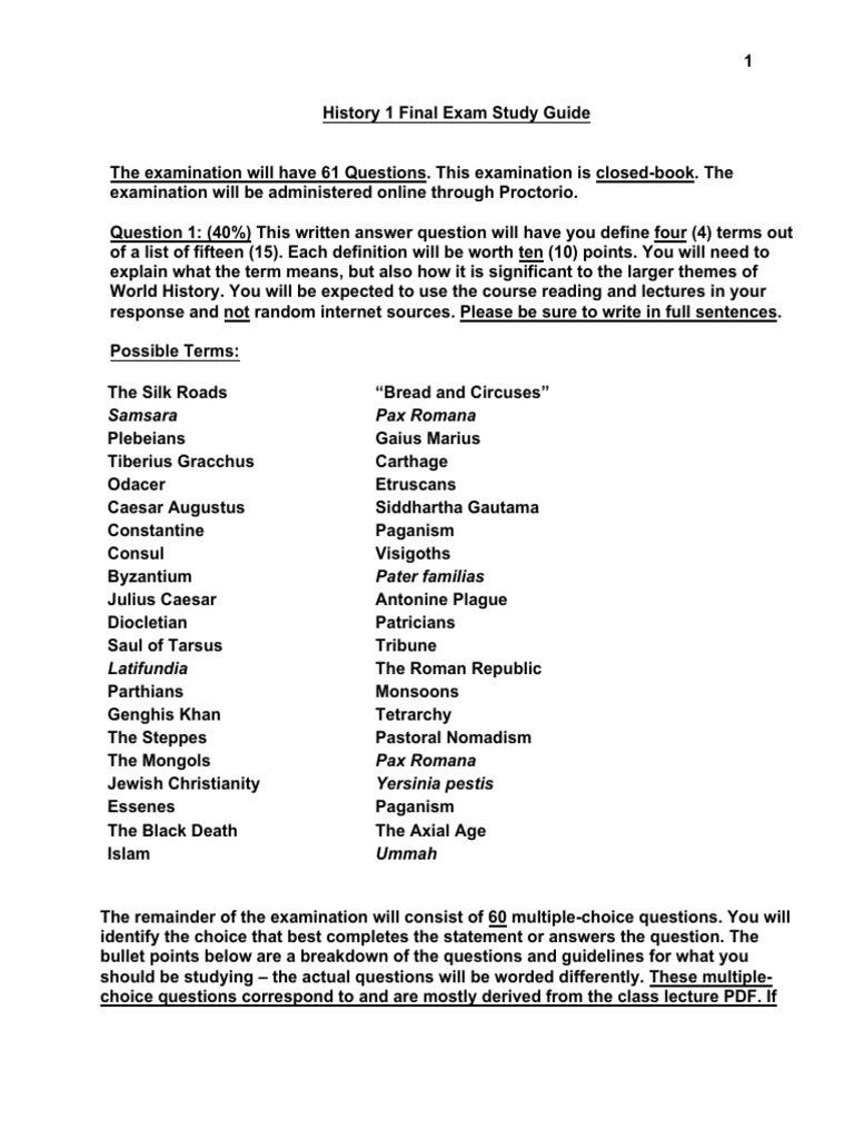 History 1 Final Exam Study Guide | PDF | Ancient Rome | Roman Republic