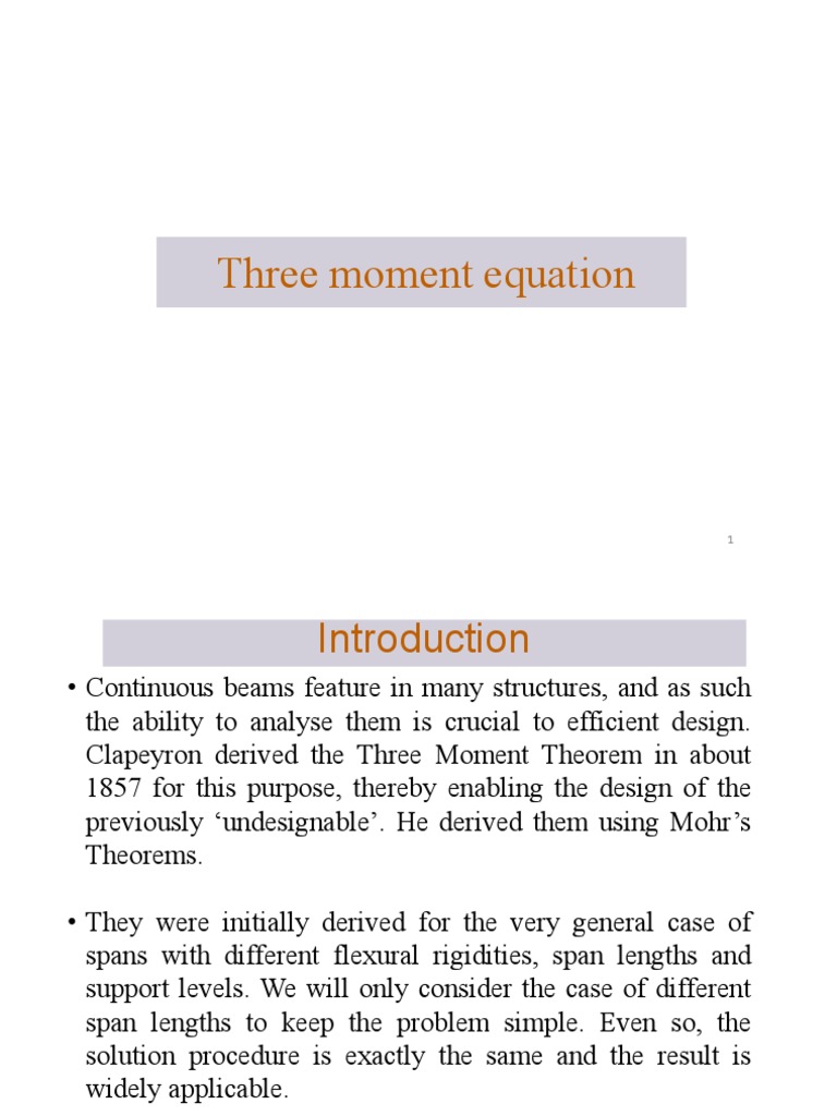 Lecture 4 - Three Moment Equation PDF | PDF | Equations | Bending