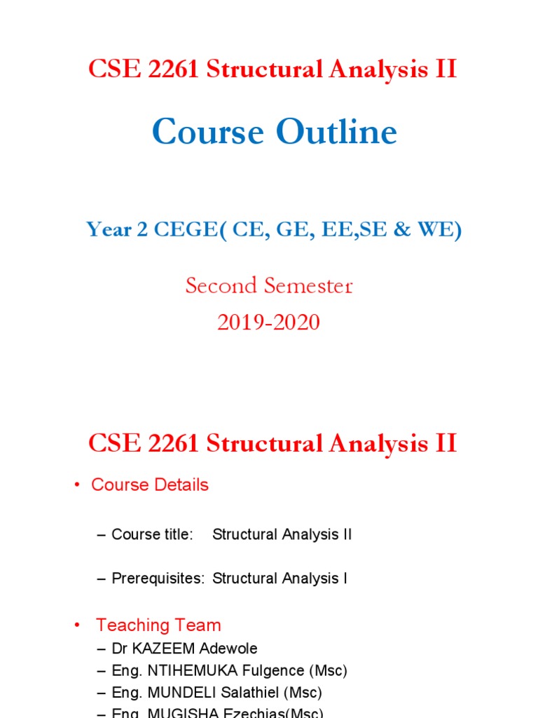 CSE 2261 Structural Analysis II: Course Outline | PDF | Beam (Structure) | Structural Analysis